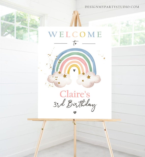 Editable Rainbow Welcome Sign Rainbow Birthday Modern Earth Tones Boho ...