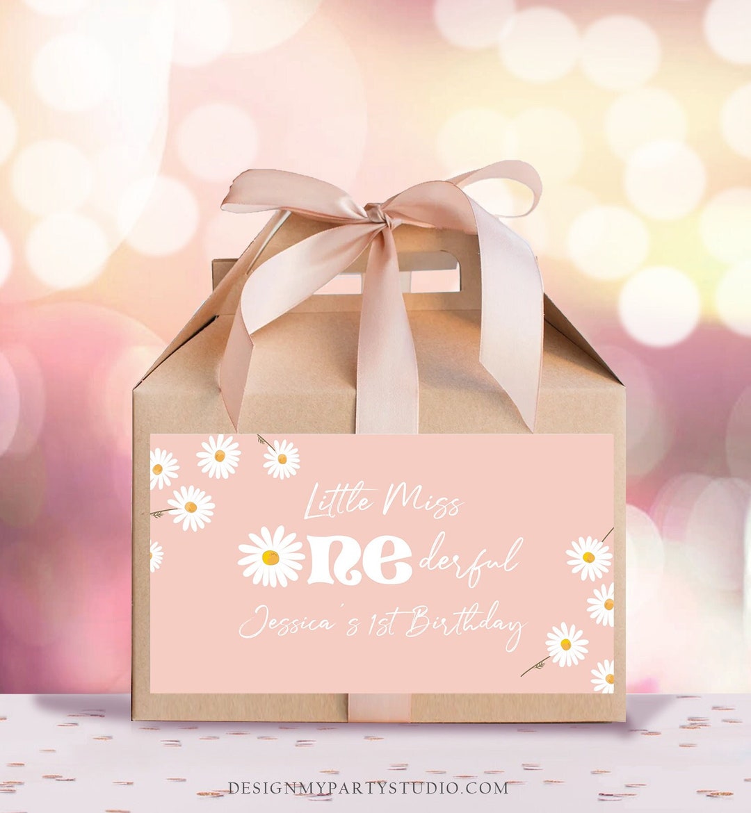 Editable Daisy Birthday Party Gable Box Favor Label Miss Onederful ...