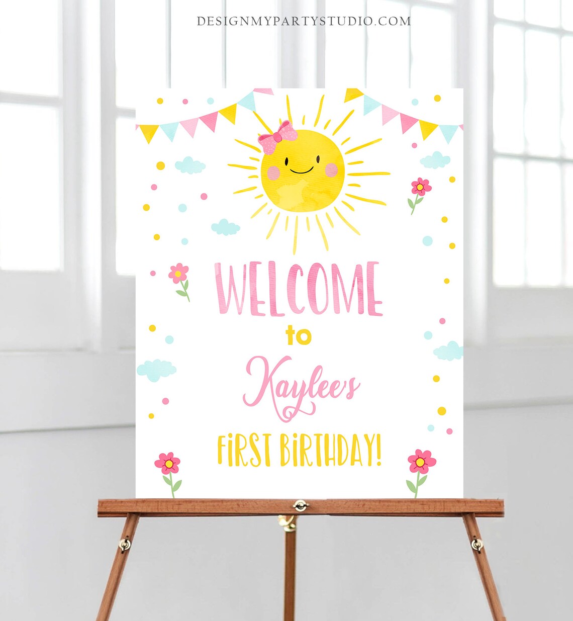 Editable Sunshine Welcome Sign Little Sunshine Birthday Party Pink Girl ...