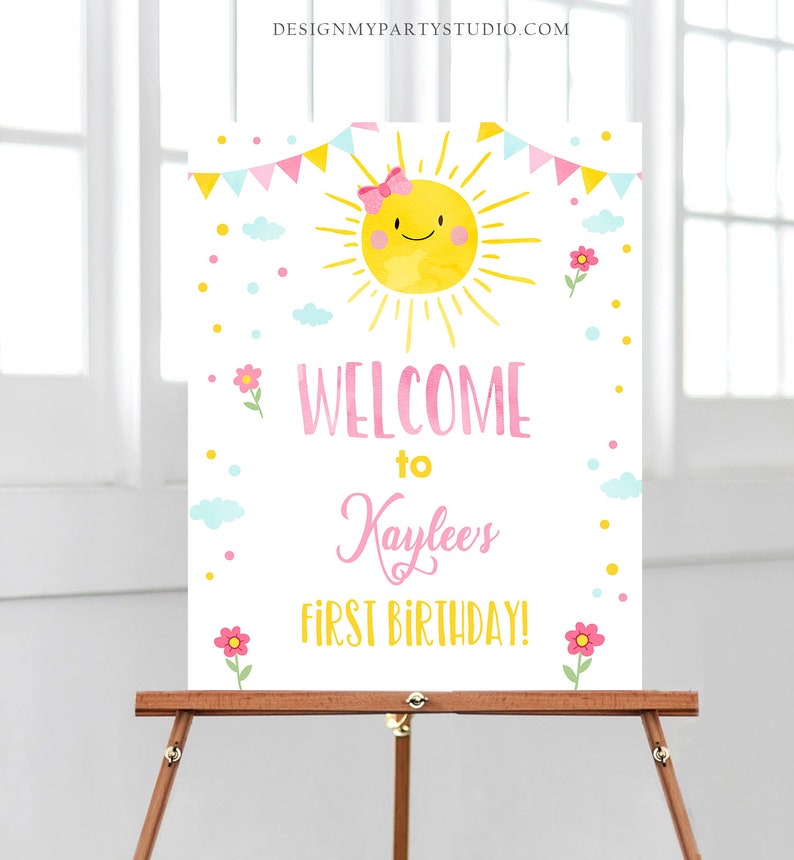 Editable Sunshine Welcome Sign Little Sunshine Birthday Party Pink Girl ...