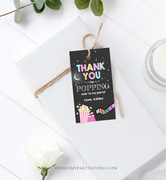 Paper & Party Supplies Editable Movie Night favor Tags Thank you Gift ...