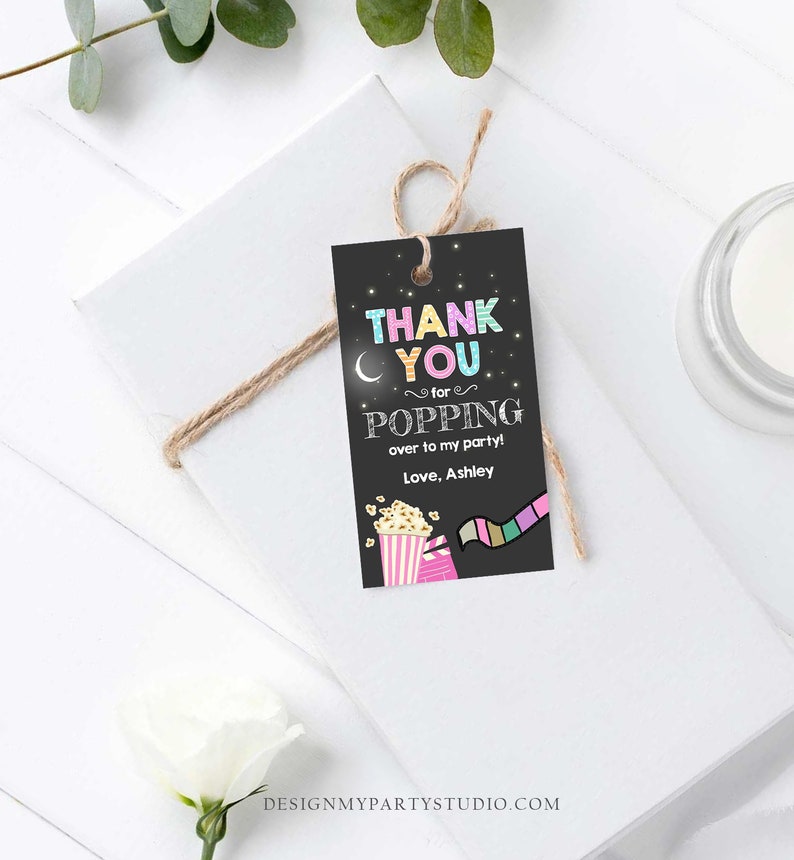 Editable Movie Night Favor Tag Thank You Gift Tag Cinema Under the ...