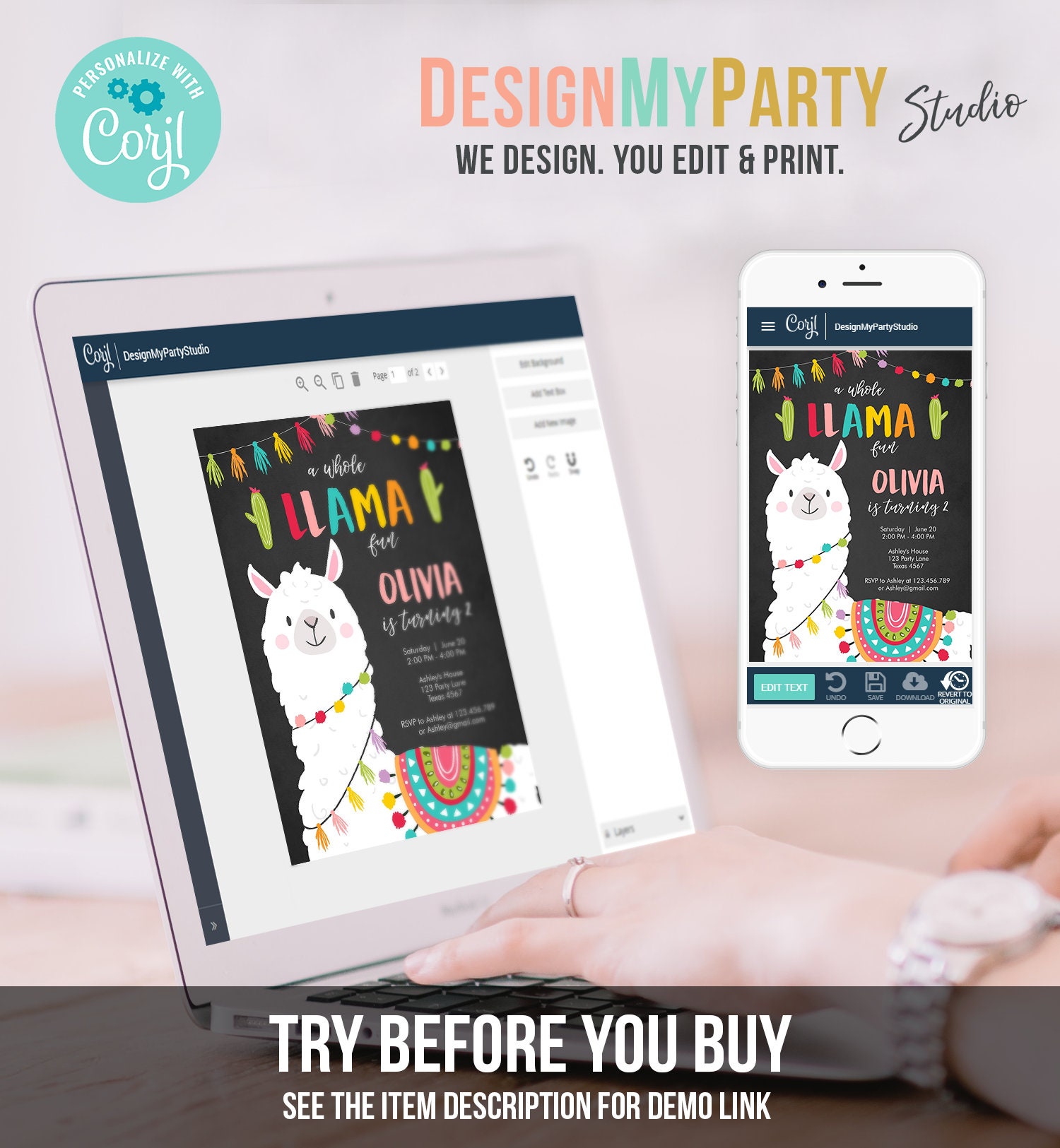 Editable Whole Llama Fun Birthday Invitation Fiesta Mexican - Etsy