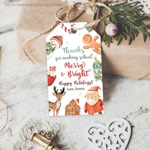 Editable School Merry and Bright Tag Christmas Gift Tag Holiday Tag ...