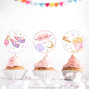 Sleepover Cupcake Toppers Slumber Party Favor Tags Girl Teen Birthday ...