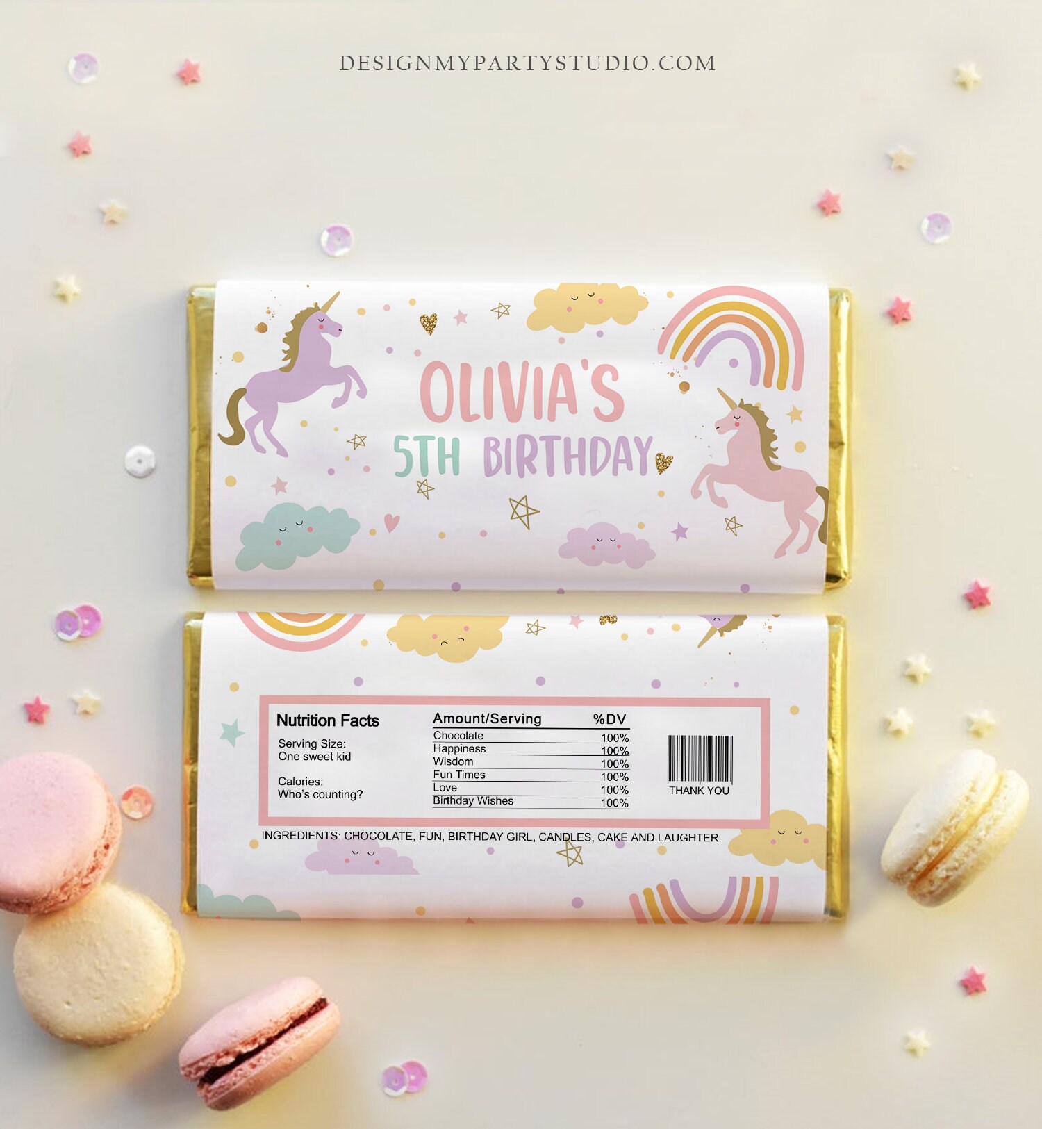 Editable Unicorn Candy Bar Wrapper Pastel Unicorn Chocolate Bar Labels ...