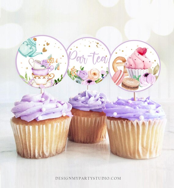 Tea Party Cupcake Toppers Tea Birthday Cupcake Toppers Favor Tag Girl ...