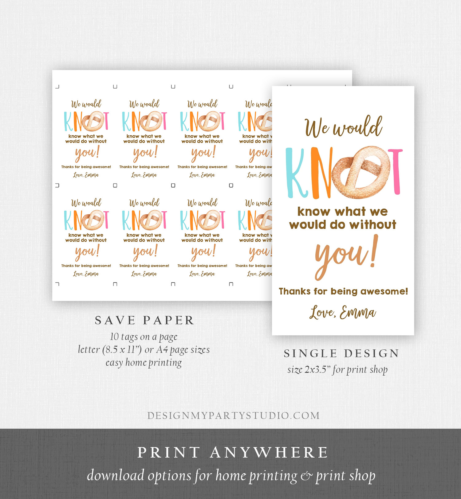 Editable Pretzel Knot Gift Tag Teacher Appreciation Tag Nurse - Etsy