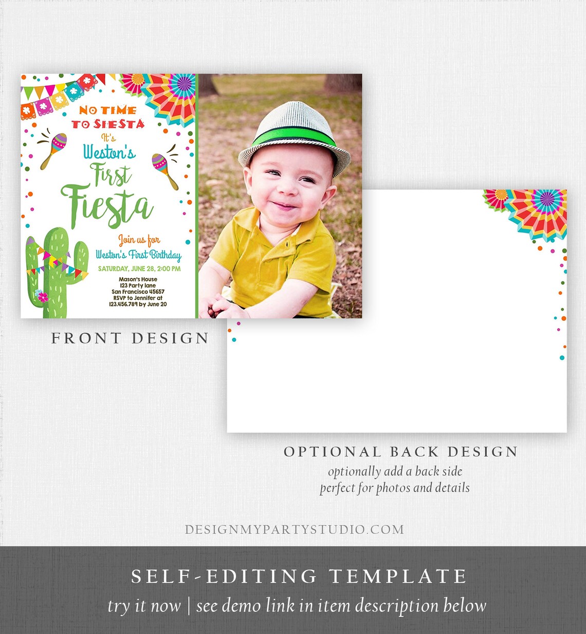 Editable First Fiesta Birthday Invitation Let's Fiesta No - Etsy