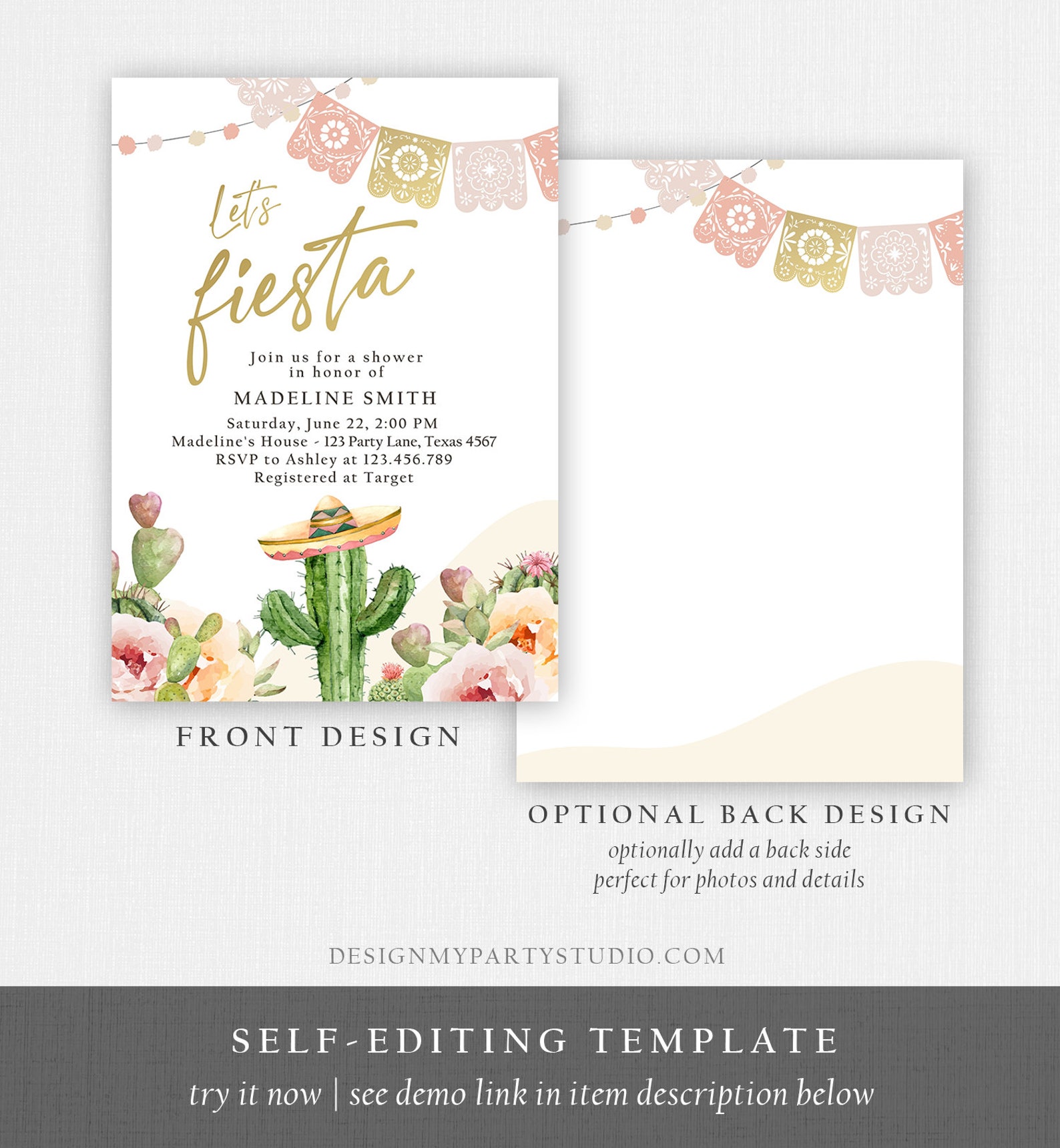 Editable Fiesta Bridal Shower Invitation Couples Shower Mexican Cactus ...