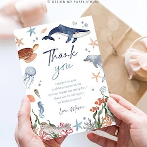 Editable Under the Sea Thank You Card Sea Ocean Animals Life Birthday ...