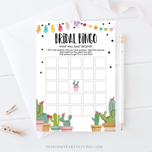 Editable Bridal Bingo Bridal Shower Game Cactus Fiesta Mexican | Etsy