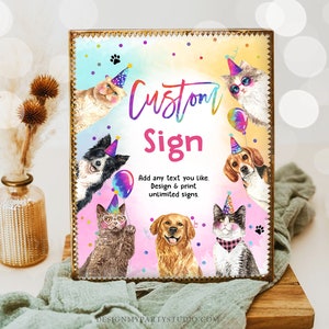 Editable Custom Sign Cats and Dogs Birthday Kitten Birthday Party Sign ...