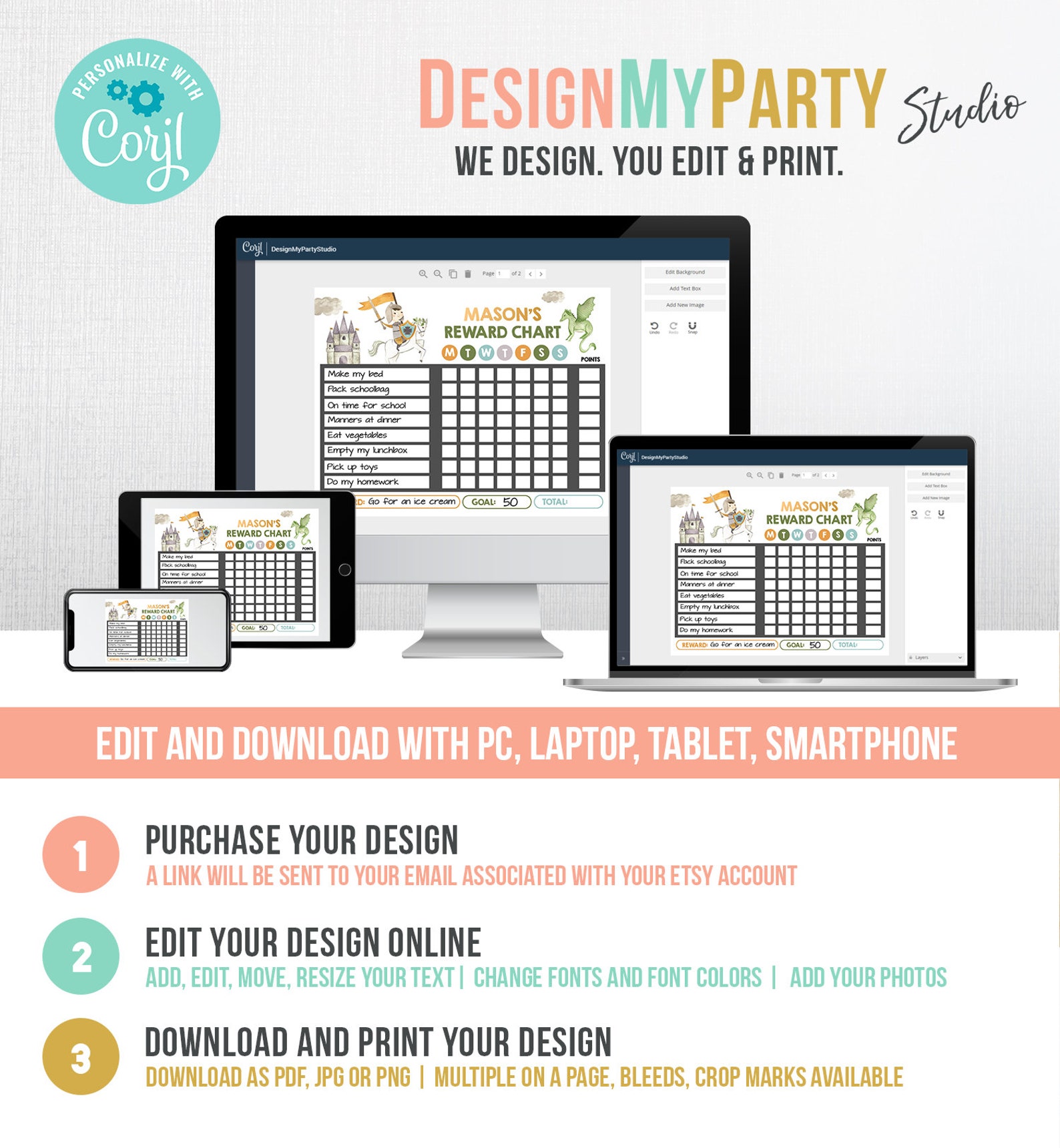 Editable Knight and Dragon Reward Chart Printable Boy Chore - Etsy