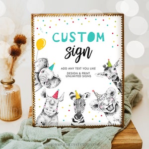 Editable Custom Sign Party Animals Sign Wild One Animals Decor Zoo ...