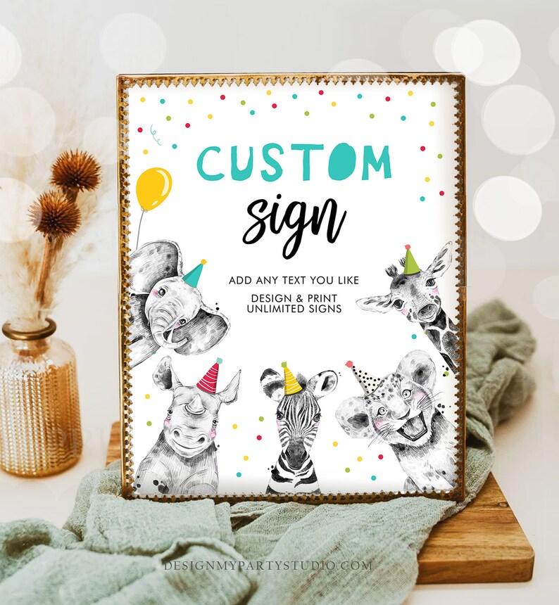Editable Custom Sign Party Animals Sign Wild One Animals Decor - Etsy