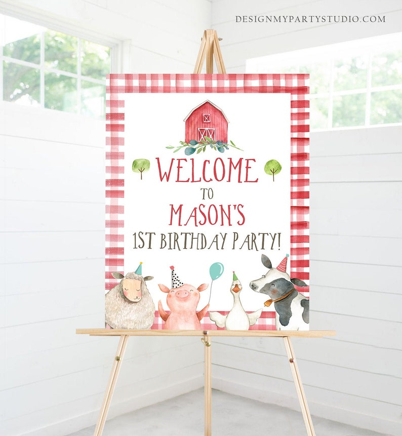 Editable Farm Birthday Welcome Sign Boy Barnyard Birthday Welcome Sign ...