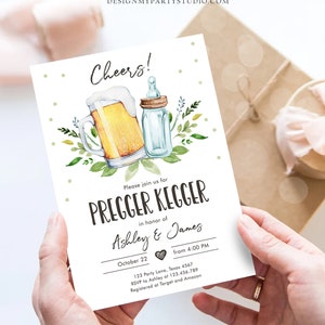 Editable Pregger Kegger Invitation Bottle and Beers Baby Shower Cheers ...