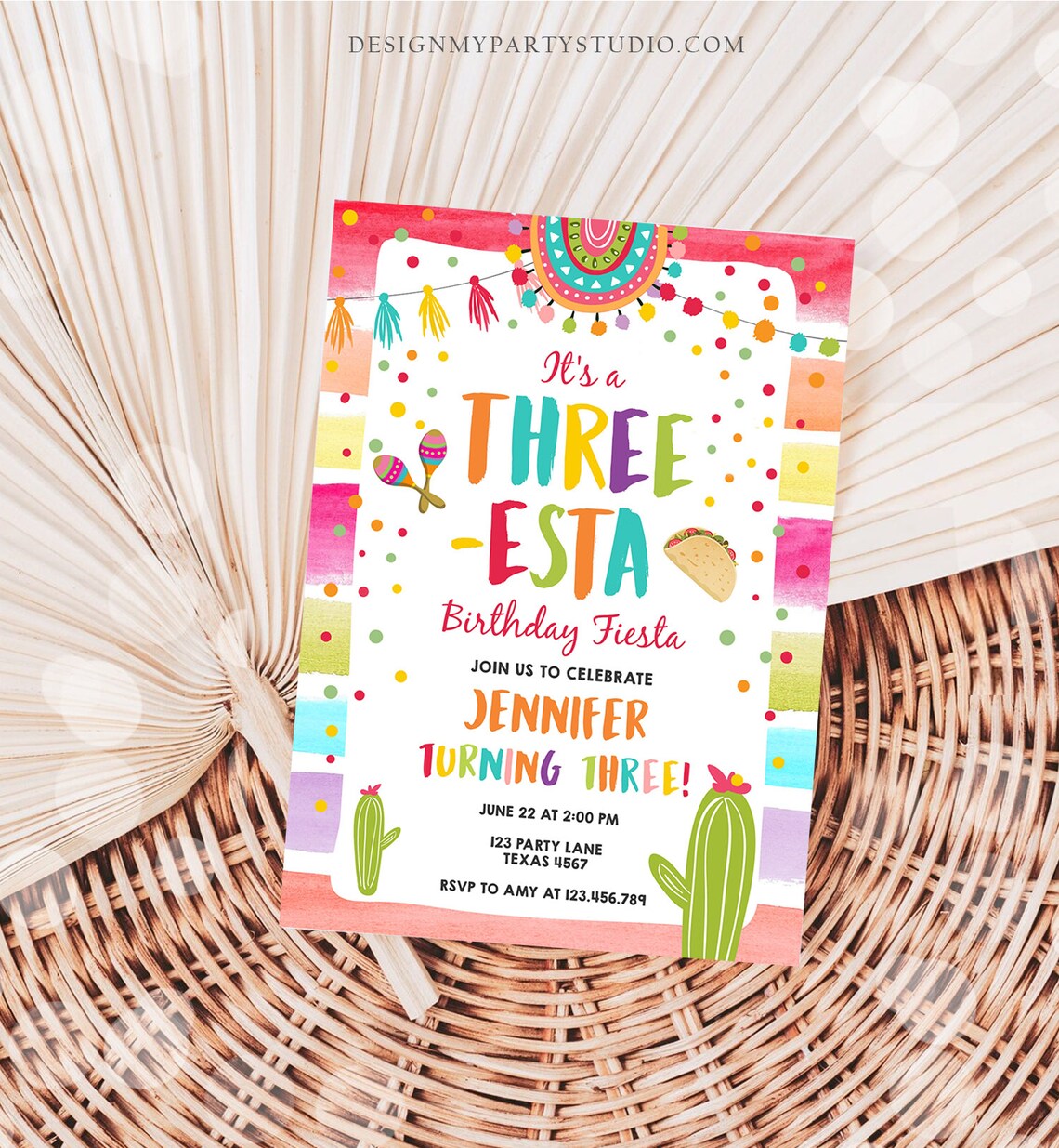 Editable Three-esta Fiesta Birthday Invitation Third Birthday 3rd ...