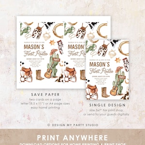 Editable First Rodeo Birthday Party Invitation Cowboy 1st Birthday Boy ...