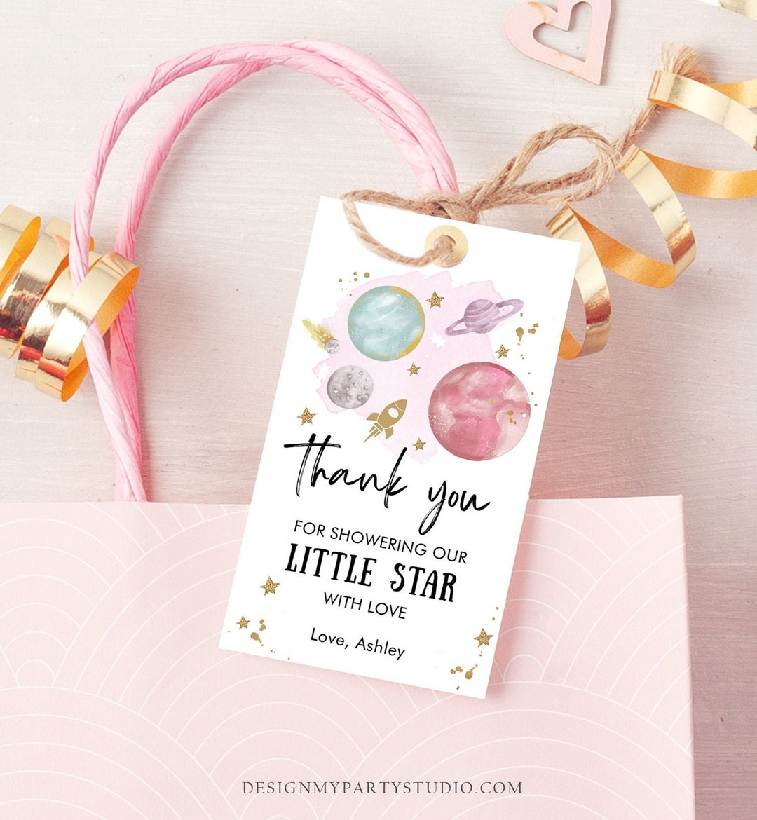 Editable Outer Space Favor Tag Space Baby Shower Thank You Girl Little ...