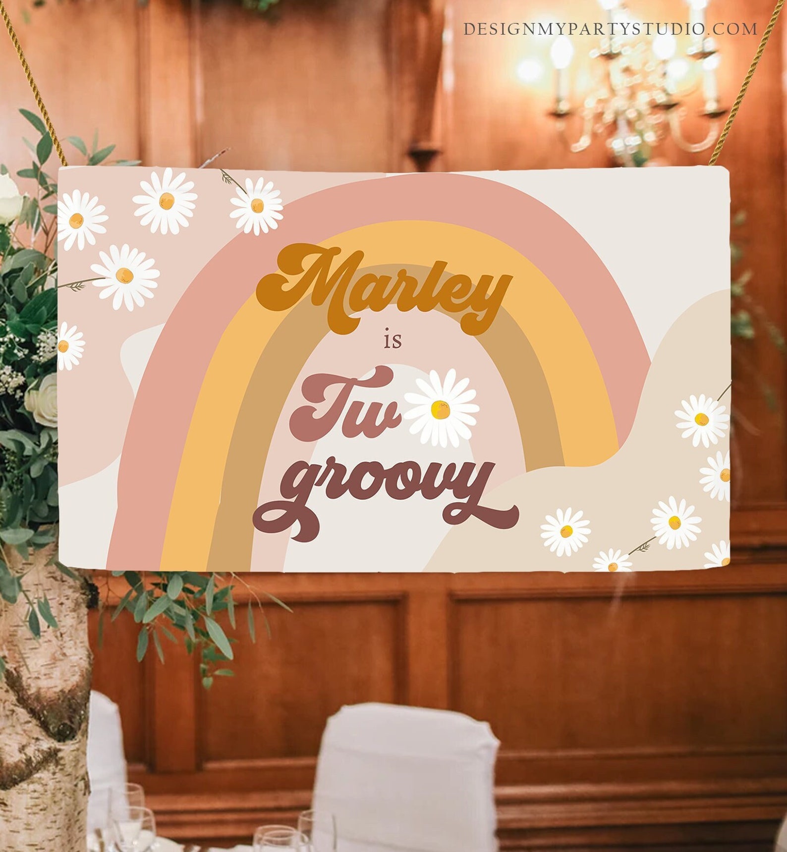 Editable Groovy Birthday Backdrop Two Groovy Birthday Girl | Etsy