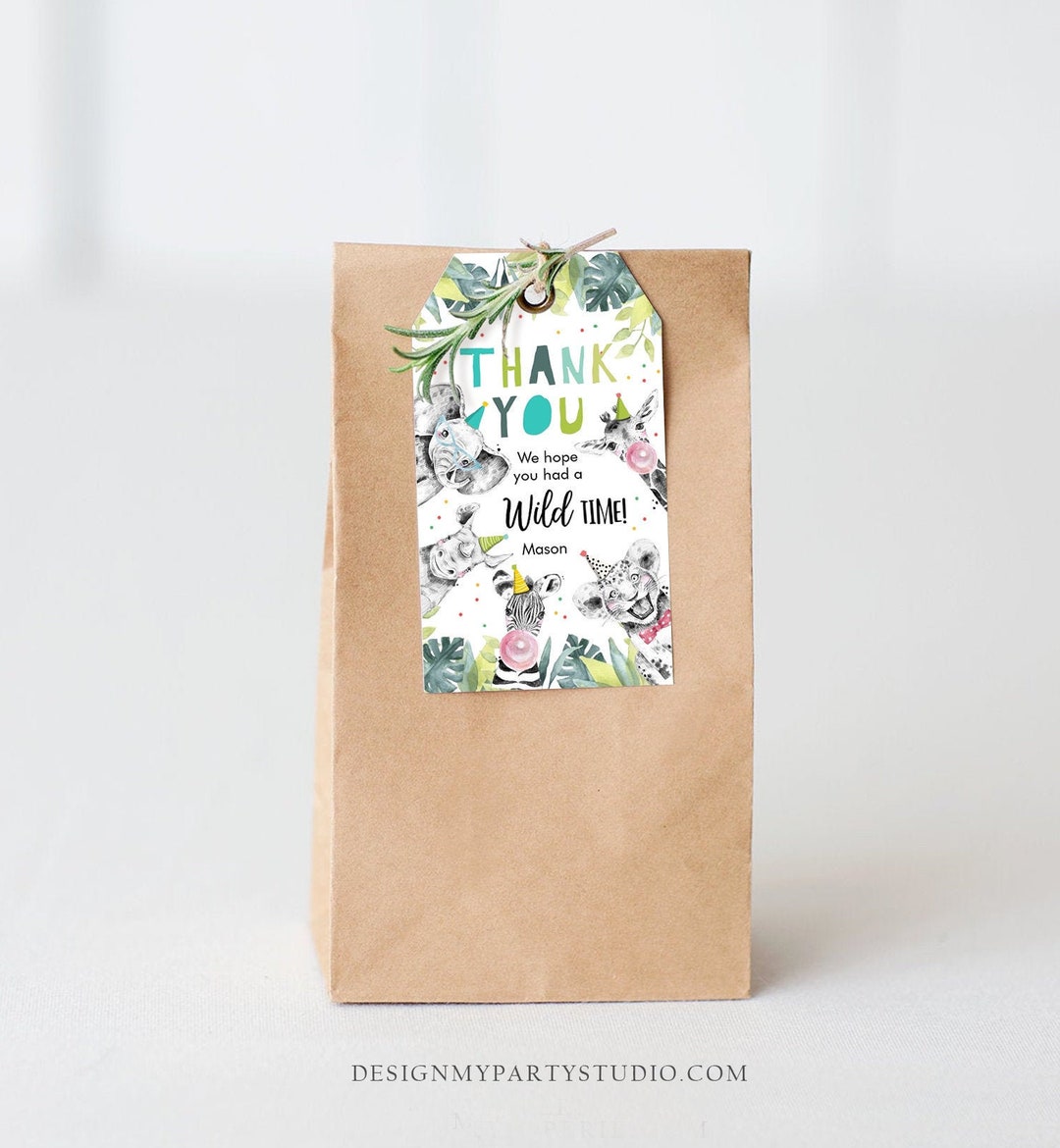 Editable Party Animals Favor Tags Boy Wild One Safari Animals Thank You ...