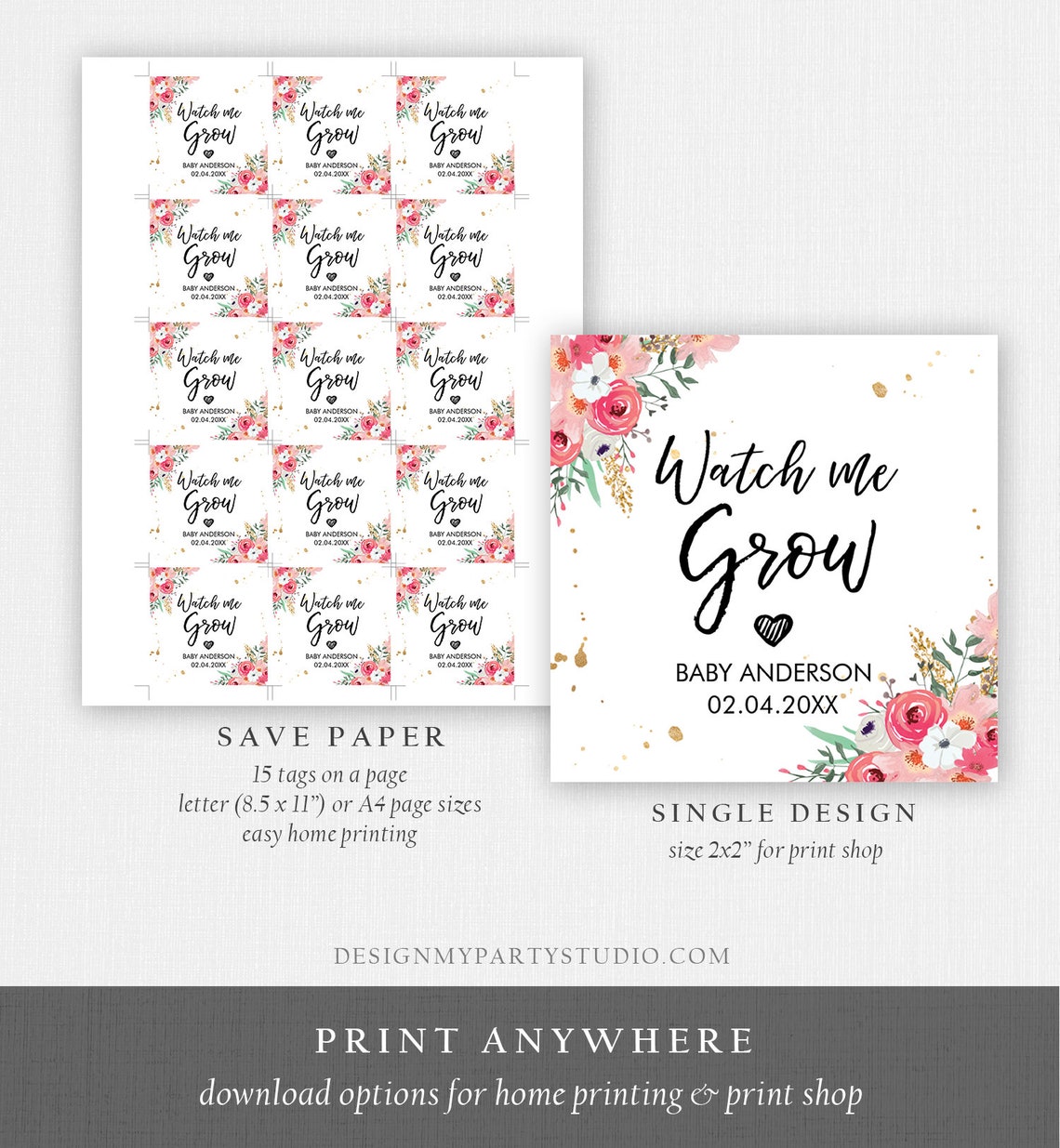 Editable Watch Me Grow Tags Baby Shower Favor Tags Plant Tags - Etsy