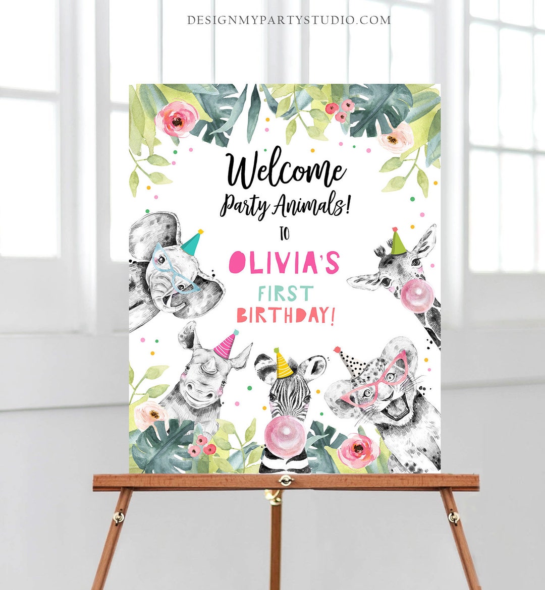Editable Party Animals Welcome Sign Party Animal Sign Zoo Safari ...