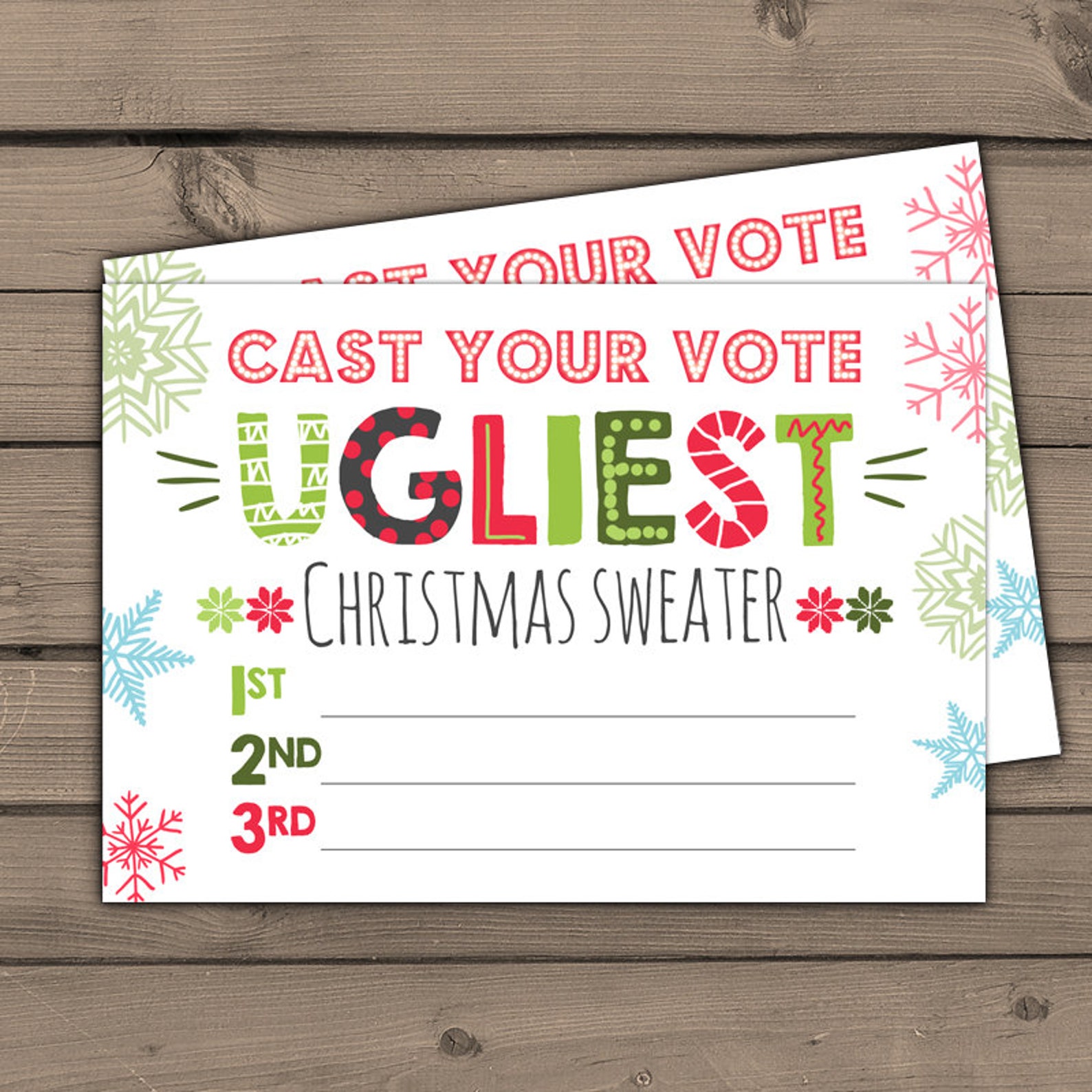 Ugly Sweater Voting Ballots Ugliest sweater vote cards | Etsy