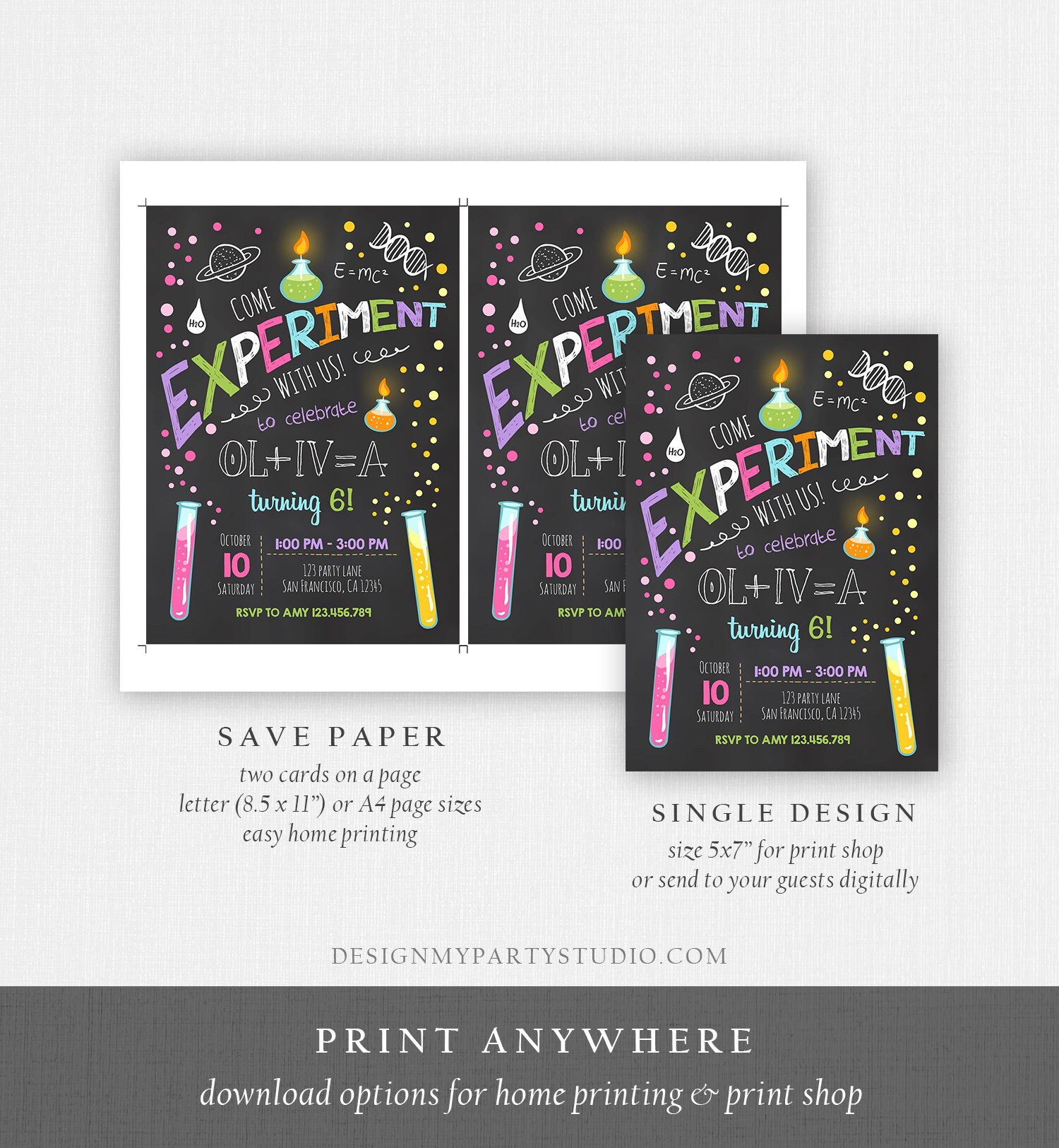 Editable Science Experiment Birthday Invitation Girl - Etsy