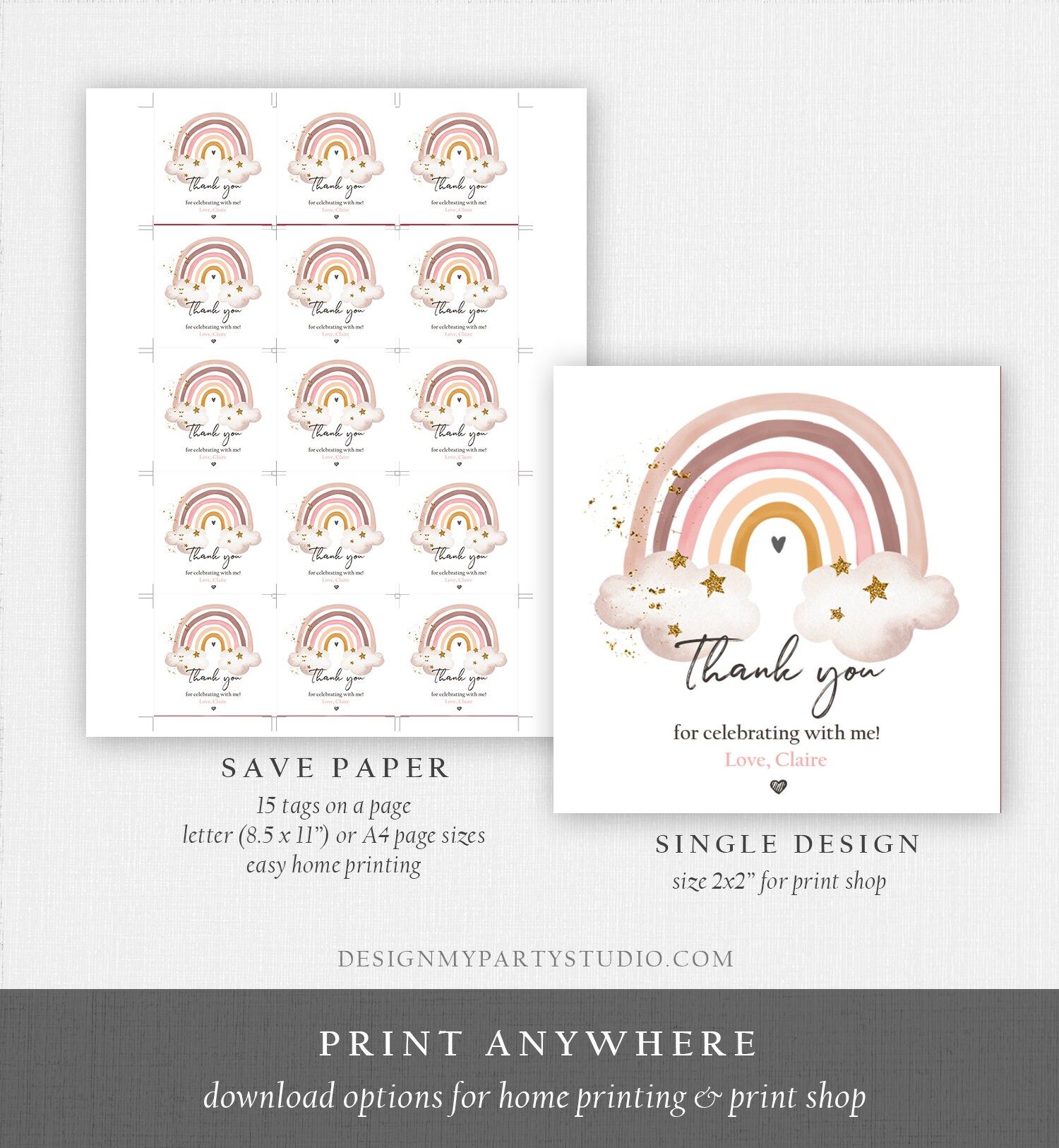 Editable Rainbow Favor Tags Rainbow Birthday Party Thank You - Etsy