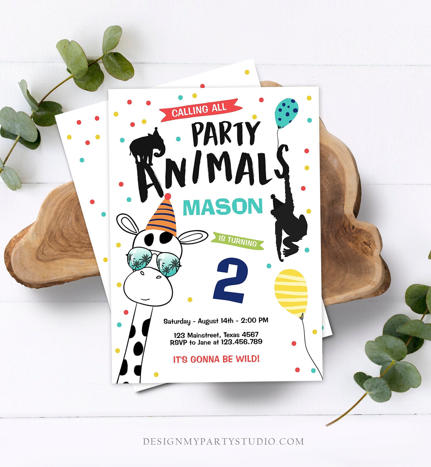 Editable Party Animals Birthday Invitation Wild One Animals | Etsy