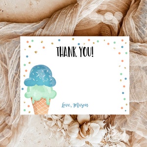 Editable Ice Cream Thank You Card Ice Cream Birthday Thank You Note Boy ...