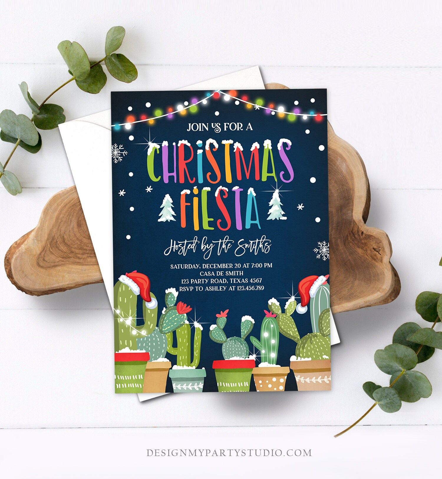 Editable Christmas Fiesta Invitation Cactus Mexican Holiday - Etsy