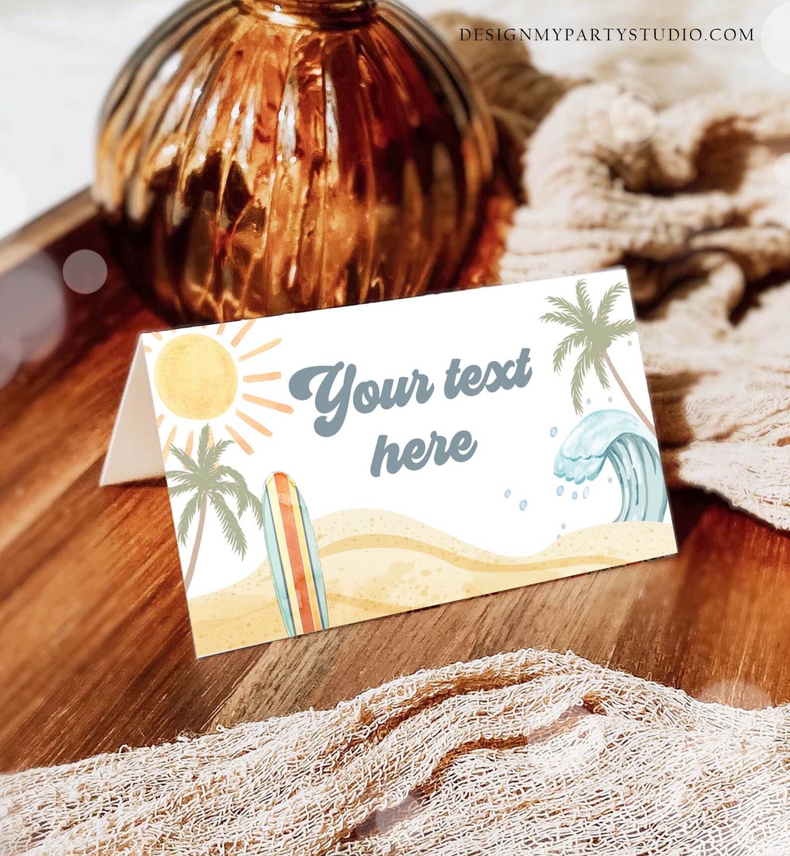 Editable Surf Food Labels Surfboard Birthday Place Card Tent Buffet ...
