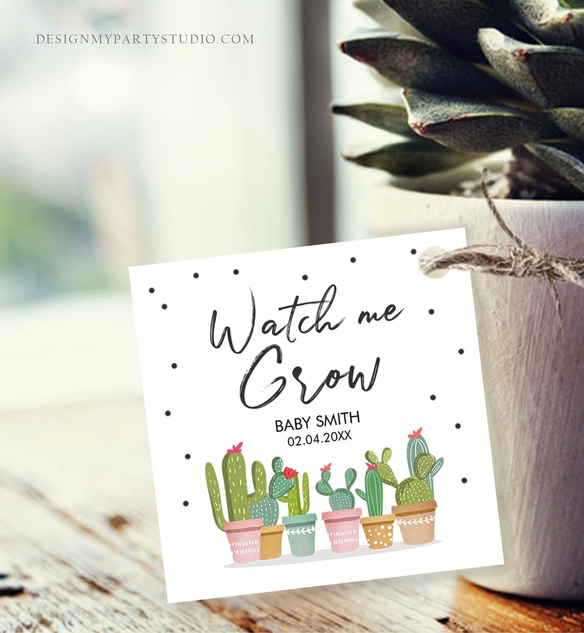 Editable Watch Me Grow Tags Fiesta Cactus Favor Tags Baby Shower Bridal ...