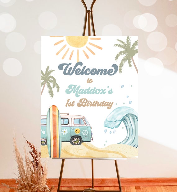 Editable Surf Birthday Welcome Sign Boy The Big One Surf's Up Birthday ...