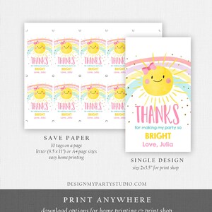 Editable Sunshine and Rainbows Favor Tags Little Sunshine Birthday ...