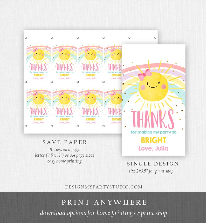 Editable Sunshine and Rainbows Favor Tags Little Sunshine - Etsy