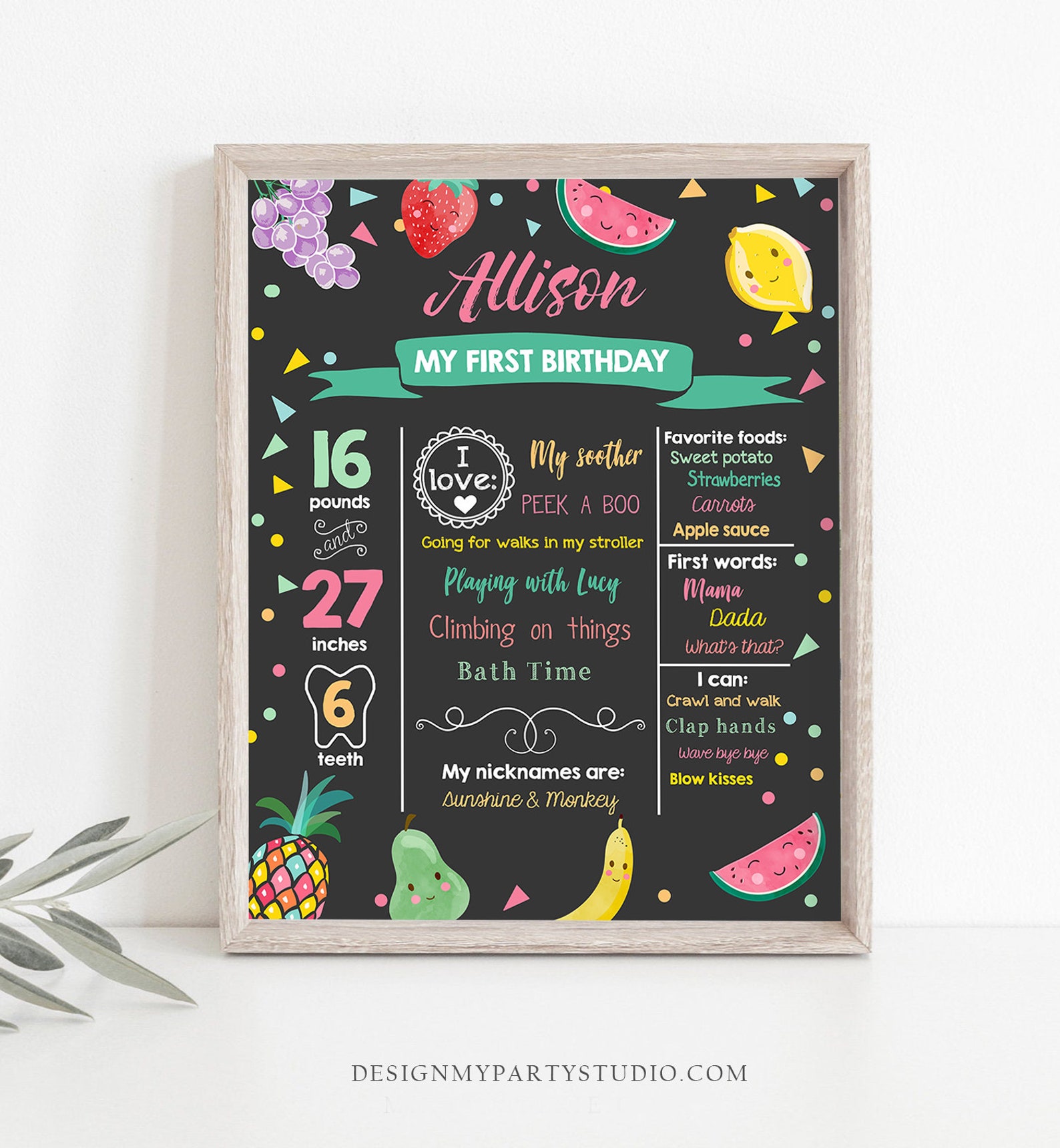 Editable Fruit Birthday Milestones Sign Girl Pink Twotti | Etsy