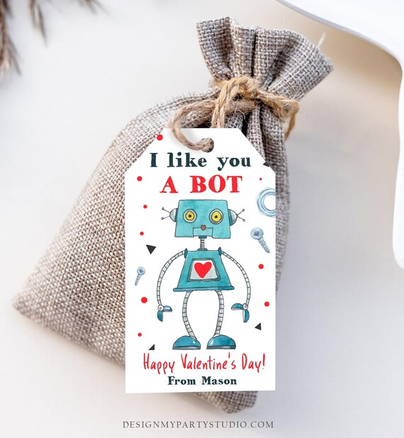 Editable Valentine's Day Card for Kids Robot Valentines Tag School I ...