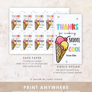 Editable Summer Ice Cream Teacher Appreciation Tag Kids End of School ...