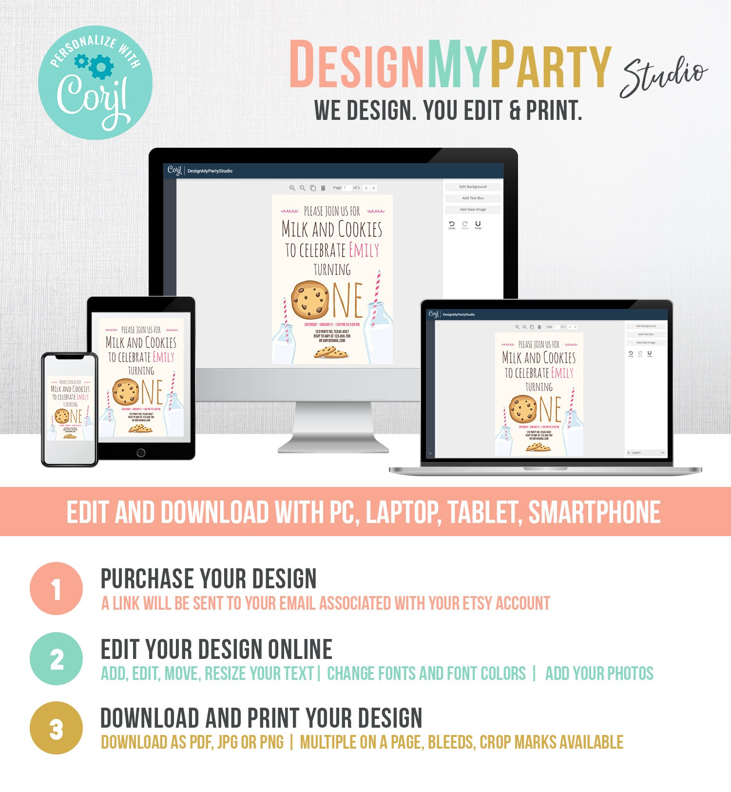 Editable Milk and Cookies Birthday Invitation Milk & Cookies Party Girl ...