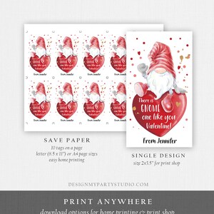 Editable Gnome Valentine Tag Valentine Cards for Kids School Valentine ...