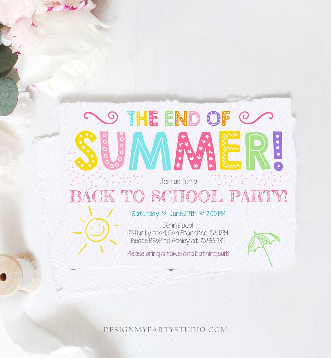 Editable End of the Summer Pool Party Invitation Back to School Splish ...