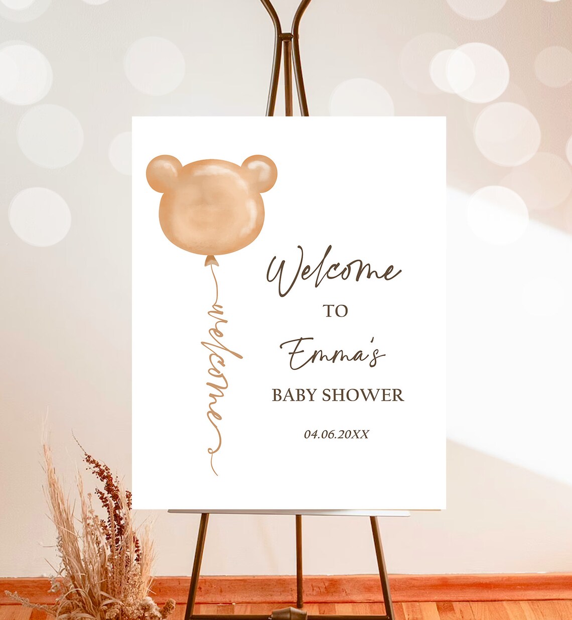 Editable Bear Baby Shower Welcome Sign Boho Teddy Bear Shower Bearly ...