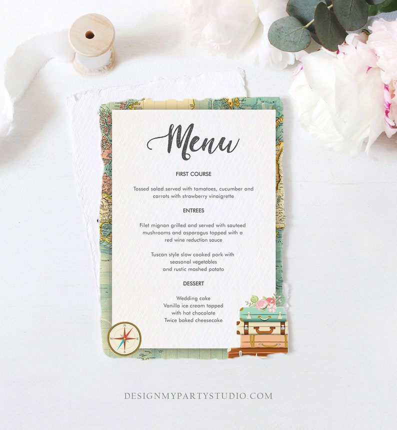 Editable Travel Adventure Menu Card Wedding Bridal Shower Birthday ...