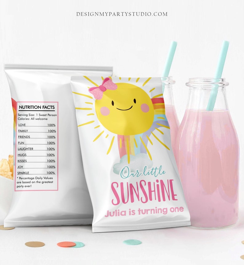 Editable Our Little Sunshine Chip Bag Summer Sunshine Sun Birthday ...