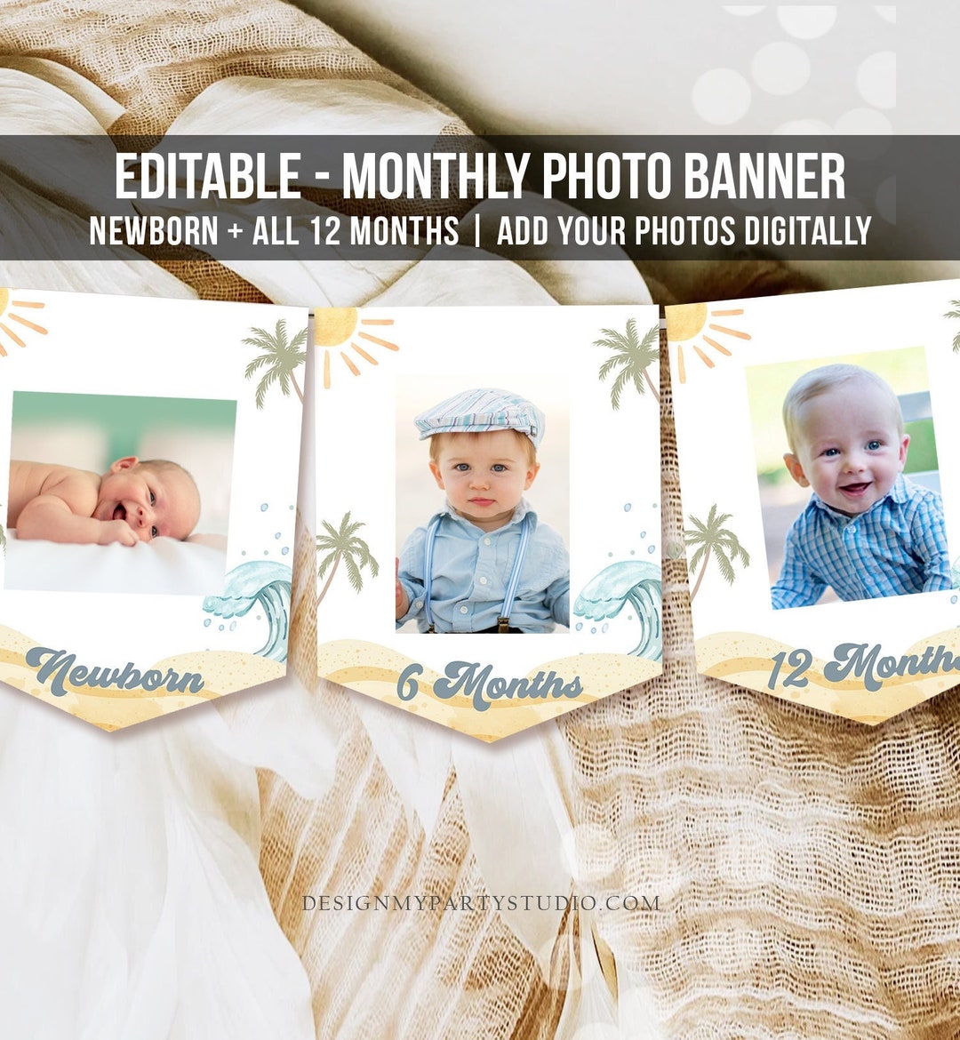 Editable Surf First Birthday Banner Monthly Photo Banner Boy Big One ...
